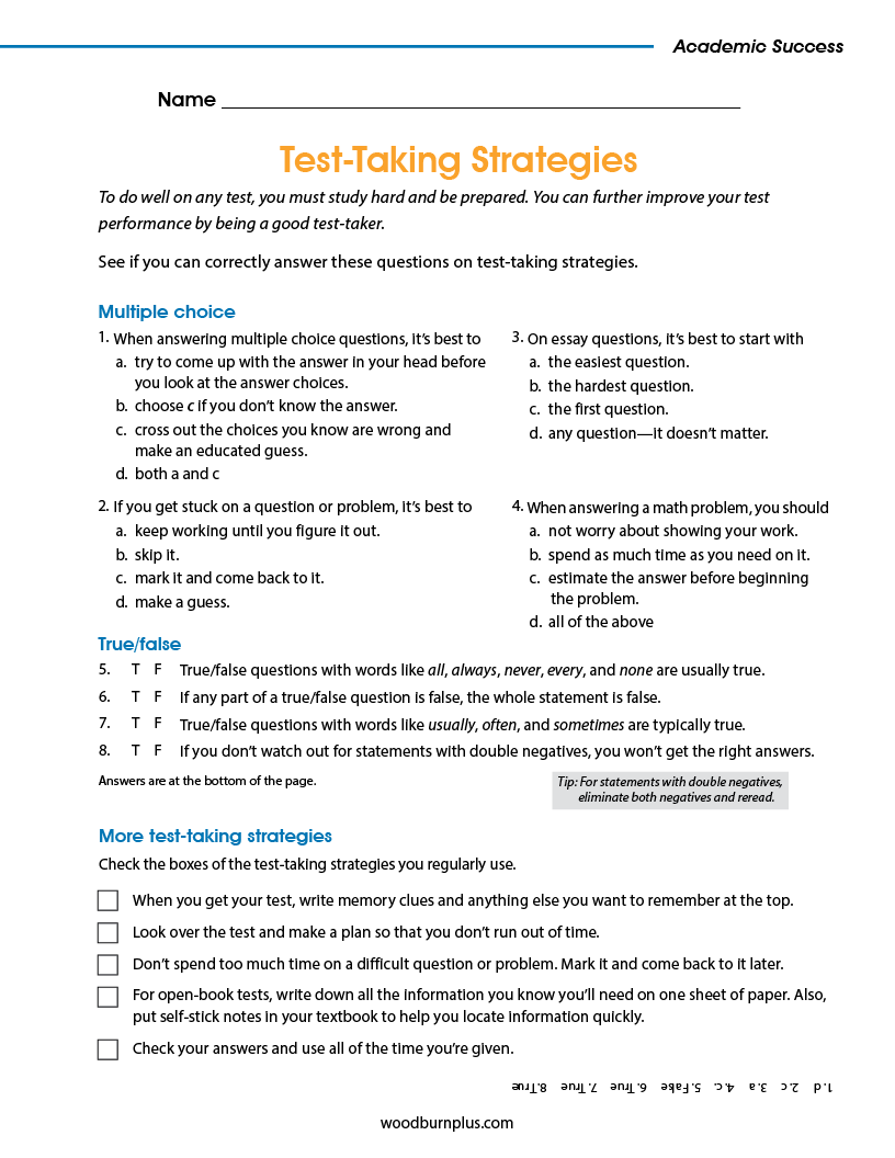 Test-Taking Strategies – Woodburn Plus