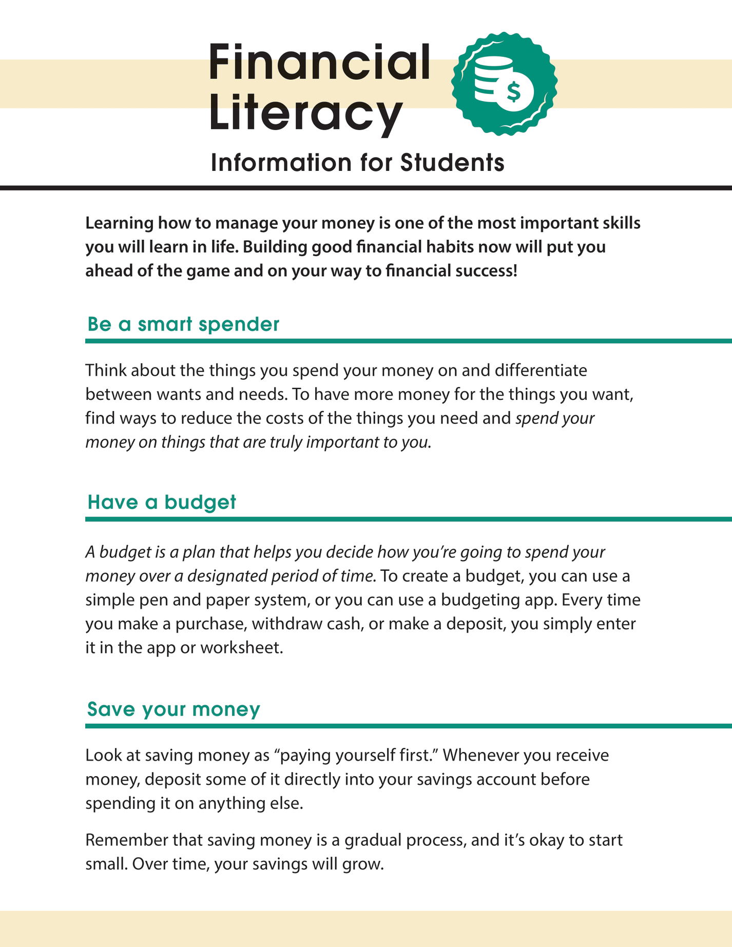 Financial Literacy - Information for Students – Woodburn Plus